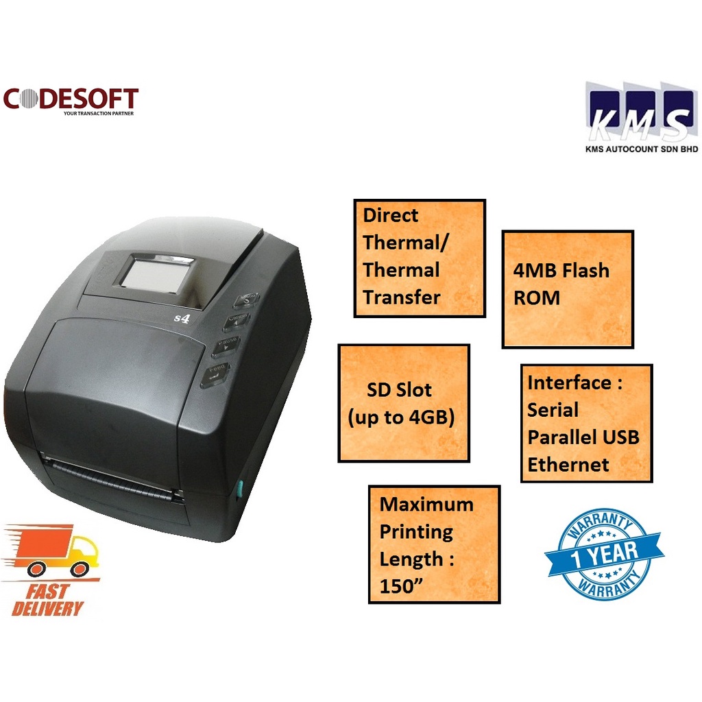 Code Soft S4 Barcode Printer 203dpi (USB + RS232) | Shopee Malaysia