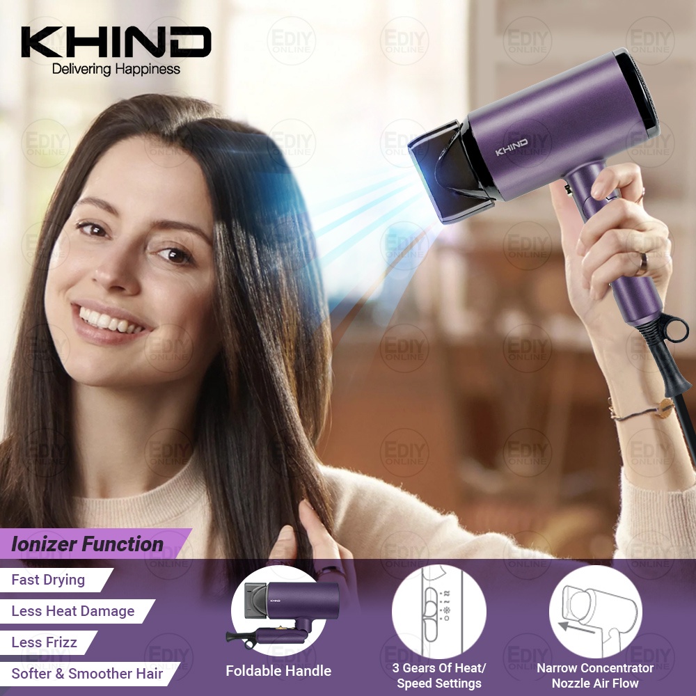 KHIND HD1422 HD1822 Ionizer Ionic Hair Dryer Folding Handle Travel ...
