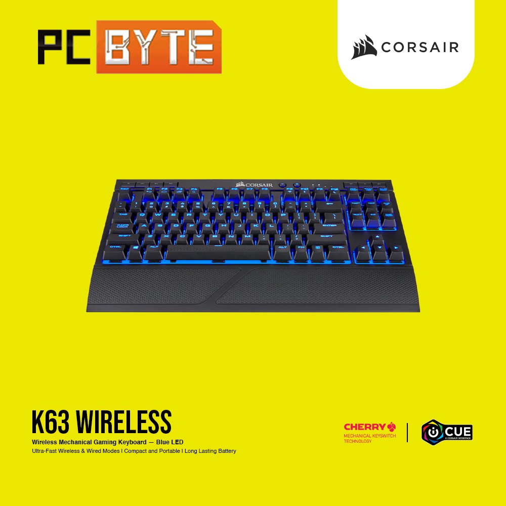 Corsair K63 Wireless Blue LED Mechanical Gaming Keyboard Cherry MX Red ...