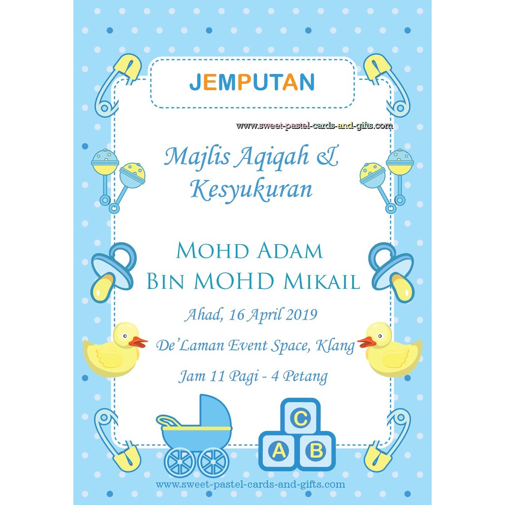 KAD AQIQAH AKIKAH CUSTOM INVITATION CARD BABY KIDS BOY + ENVELOPE ...