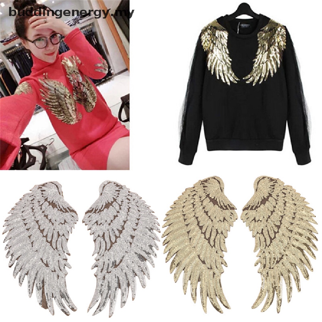 {FCC} 1 pair Clothes Wings Sequins Motif Applique Embroidered Iron On ...