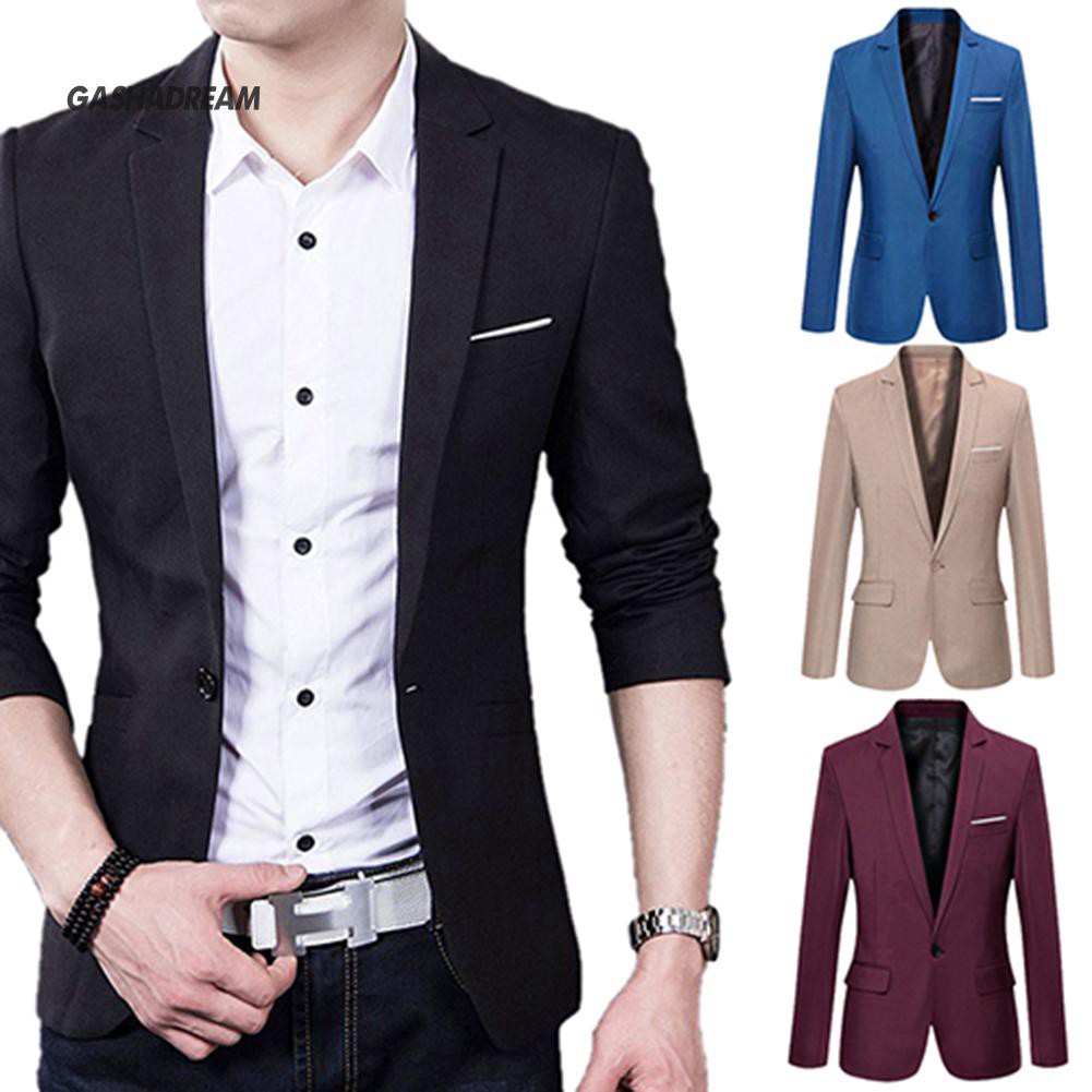 GD Men Slim Formal Business Suit Coat One Button Lapel Long Sleeve ...