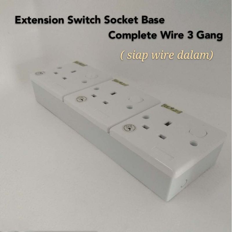 Extension trailing socket base 3 gang complete with wire ( dalam siap ...