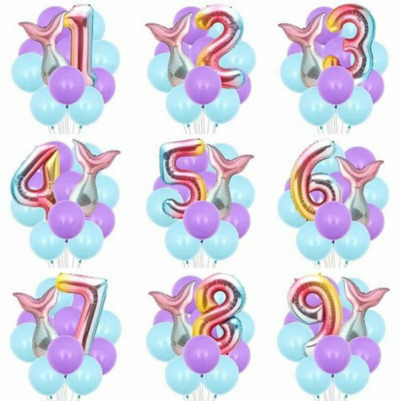 Pastel Mermaid Numbers Birthday Decoration Balloon Package | Shopee ...