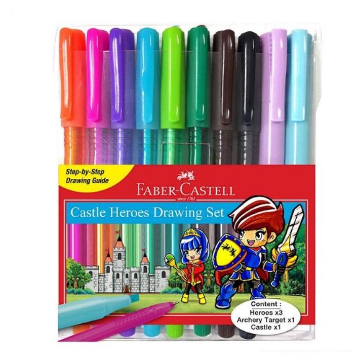 FABER CASTELL CASTLE HEROES DRAWING SET ( color ball pen , highlighter ...