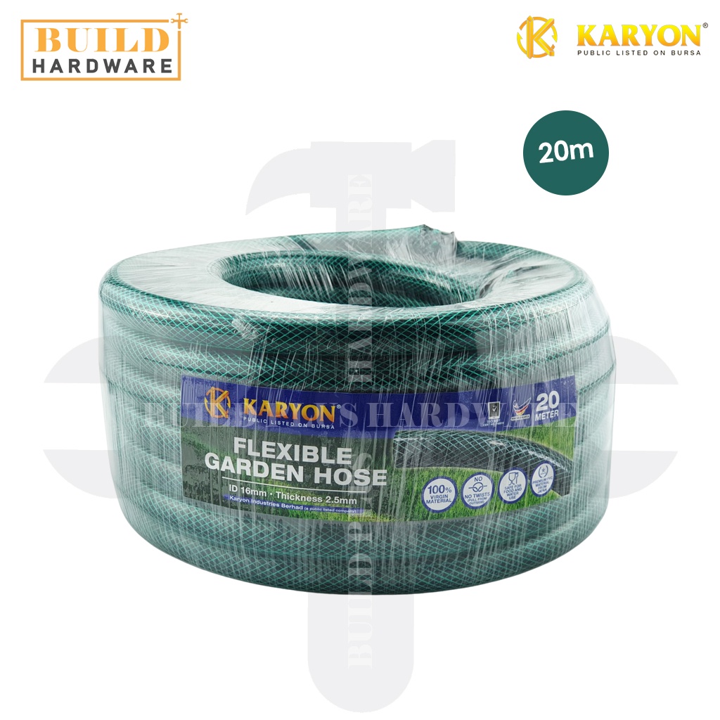 KARYON 15m/20m x 2.5mm Reinforced PVC Flexible Garden Hose Green Getah ...