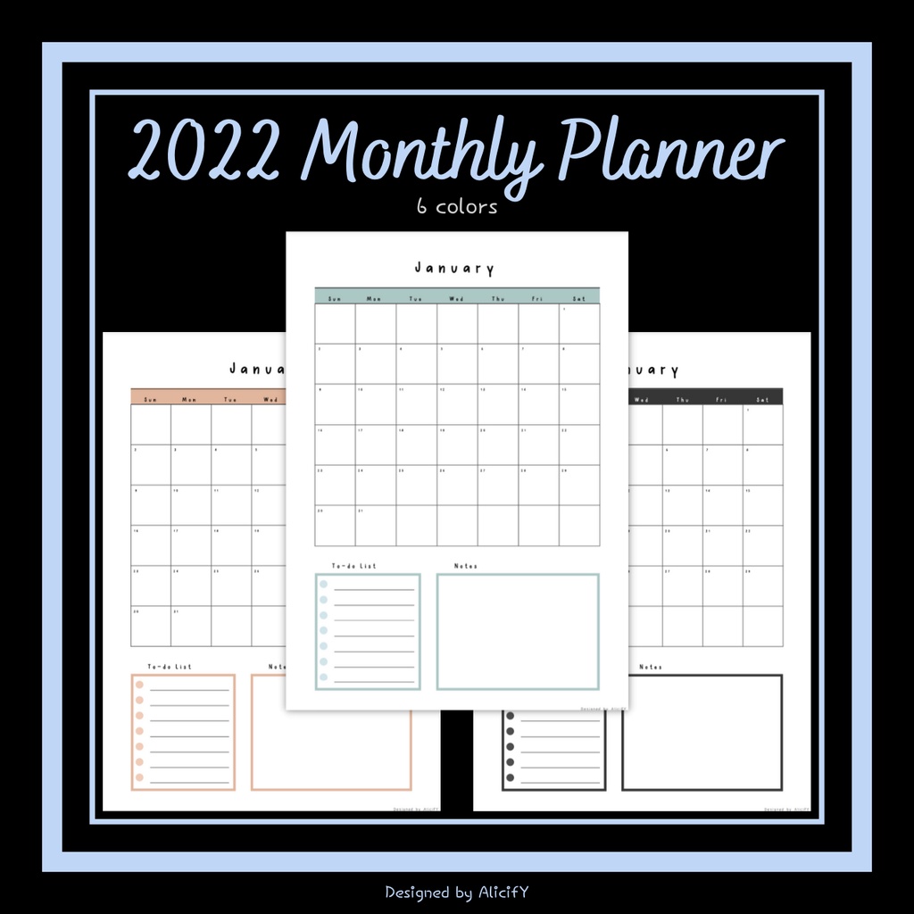 2022 Printable Monthly Planner A4 size | Printable Planner | PDF format ...