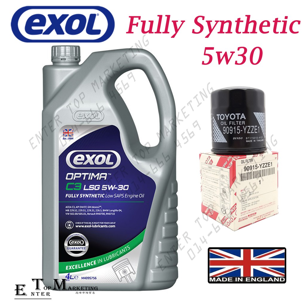 EXOL OPTIMA C3 LSG 5W30 Fully Synthetic 4L Engine Oil Toyota Vios Altis ...