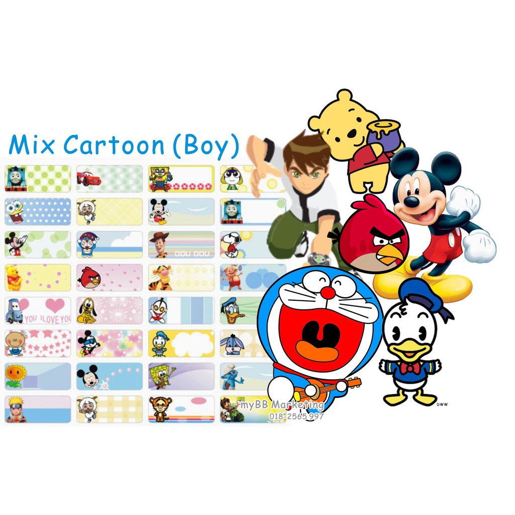 Mix Cartoon Boy Name Sticker (waterproof) | Shopee Malaysia