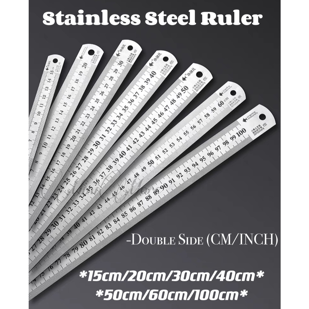 (MiniMore) Stainless Steel Double Sided Ruler (CM&INCH) - 15/20/30/40 ...