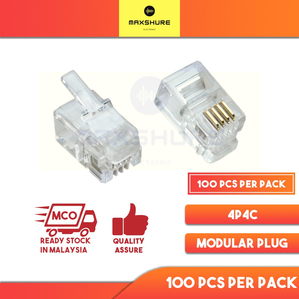 [MaxShure] 100PCS RJ9 4P4C Plug Crystal Head Modular Plug for Spring Cord Telephone Handle Cable ...