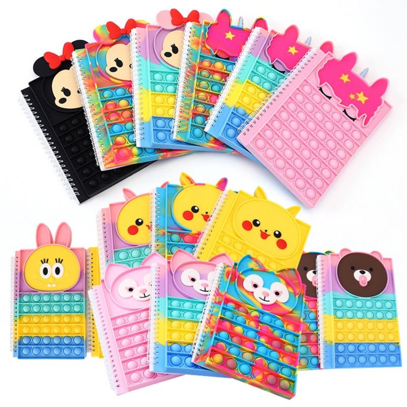 Rainbow Pop It Fidget Bubble Notebook Silicone Hard Cover Buku Nota ...