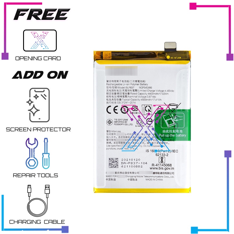 Battery BLP837 Compatible For Realme 8 Pro RMX3081 / Realme 9 Pro Plus ...