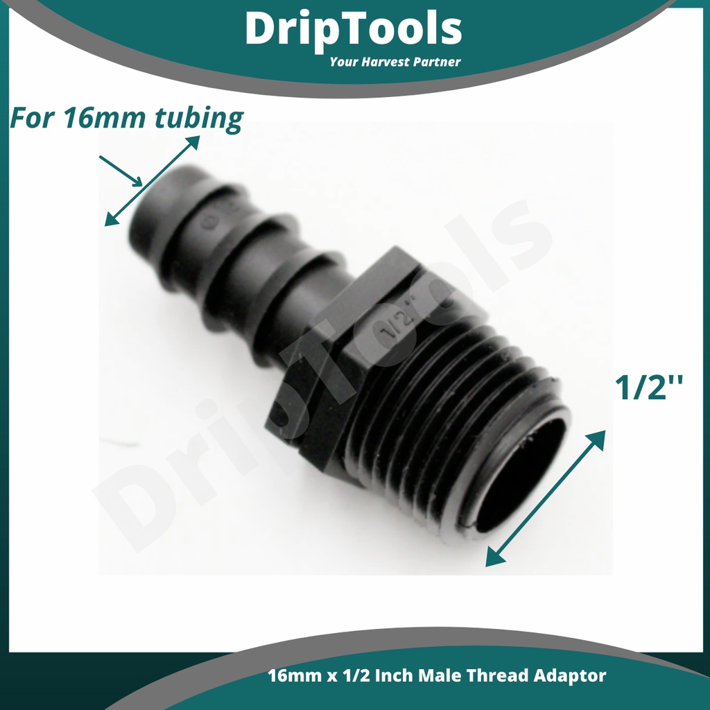 Connector 16mm to 1/2 Inch Male Threaded Adaptor, Irrigation Watering ...