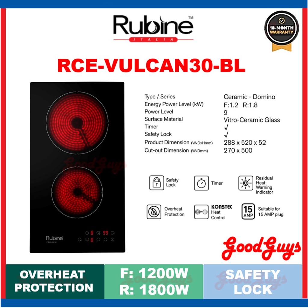 Rubine RCE-VULCAN30-BL 1200+1800W Vitro-Ceramic Glass Cooker | Shopee ...
