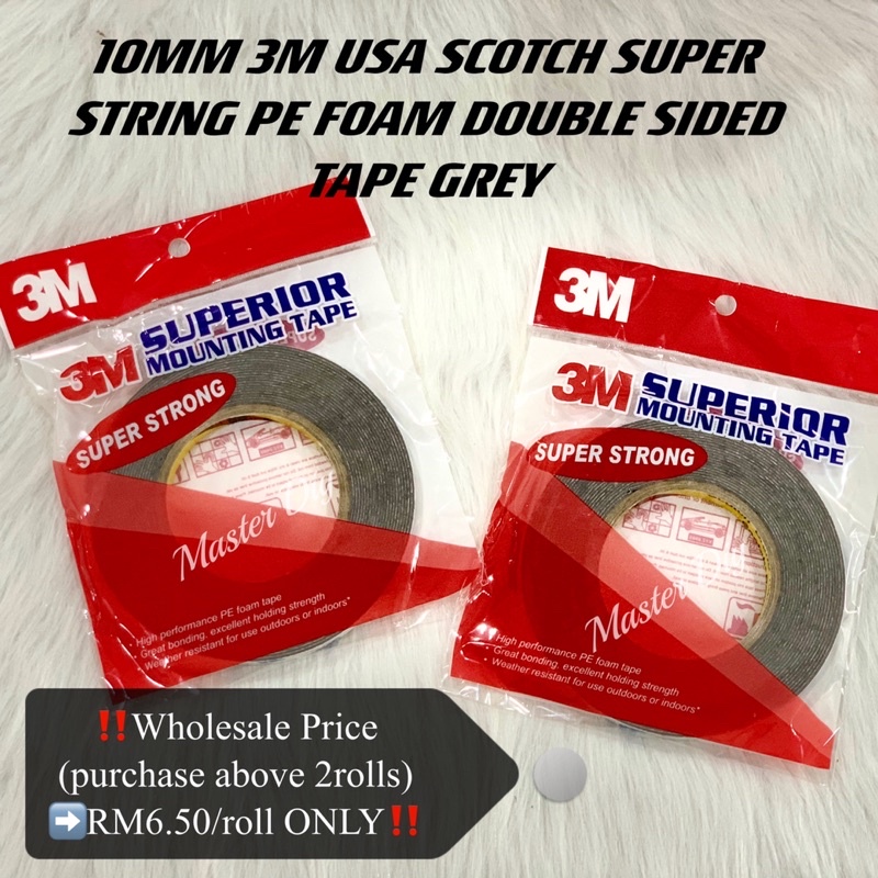 ‼️READY STOCK‼️10MM 3M USA SCOTCH SUPER STRONG PE FOAM DOUBLE SIDED TAPE GREY / HOUSEHOLD / CAR ...