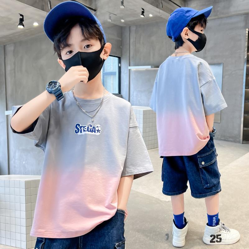 【Ready Stock】3-12Y Children's Handsome Short Sleeve Boys Gradient Half ...