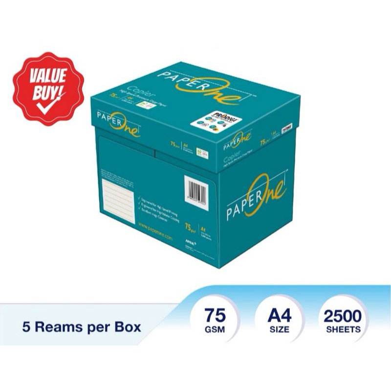 PaperOne A4 Copier Paper 75gsm 2500 Sheets (5 Reams) | Shopee Malaysia