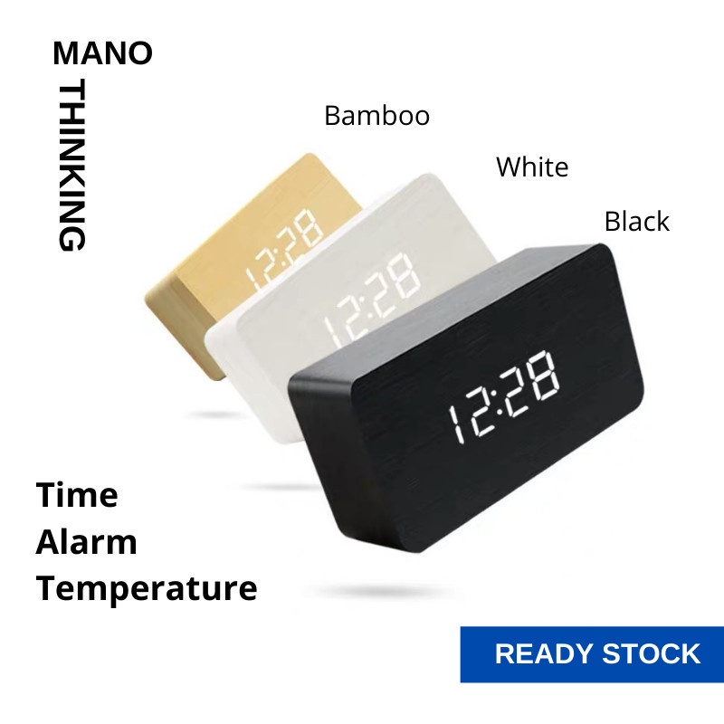 Mano Thinking LED Digital Clock Wooden Desk Table Alarm Clocks Digital ...
