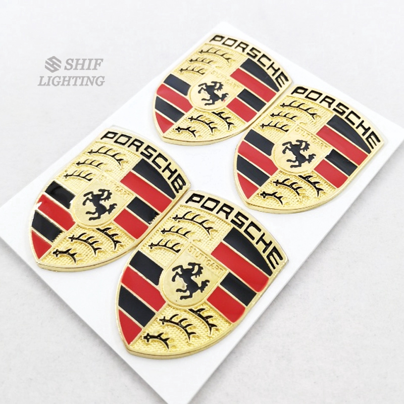 4 x Small Metal Gold PORSCHE HORSE Logo Car Auto Decorative Emblem ...