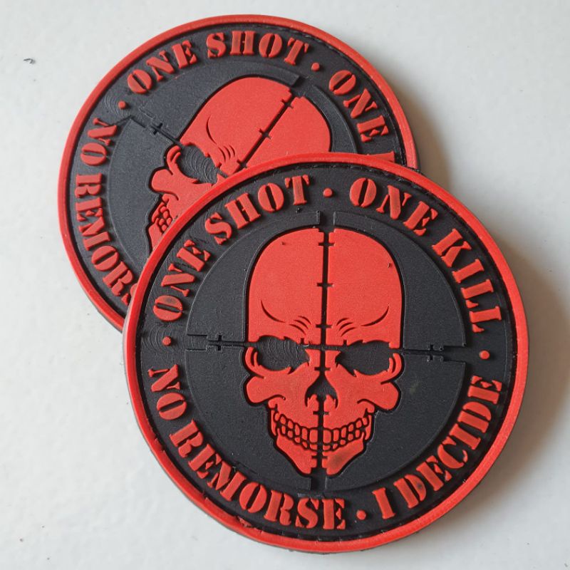 MERAH One shot one kil red skull logo rubber patch/tactical rubber ...