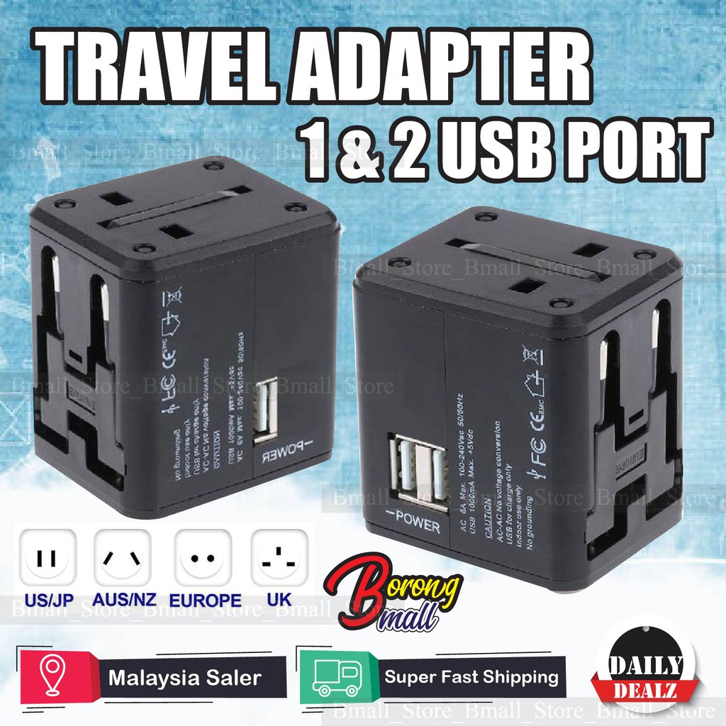 Universal Travel Adapter Multisocket Plug All-In-One Single Dual USB ...