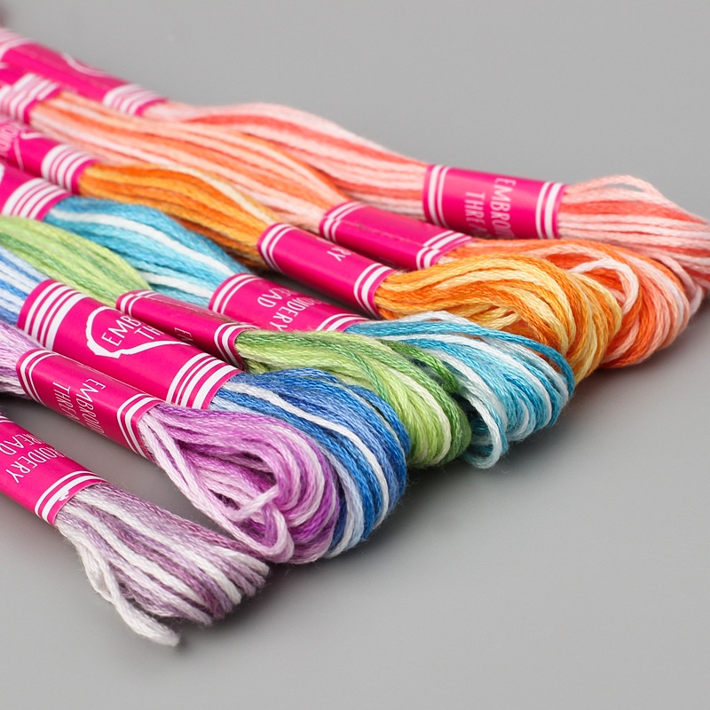 12pcs 8m Embroidery Thread Black and White/red/yellow/purple/green/blue ...