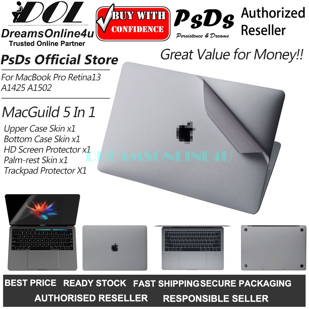 PsDs 5 in 1 MacGuard Upper Bottom Case Skin Screen Palm Rest Trackpad ...