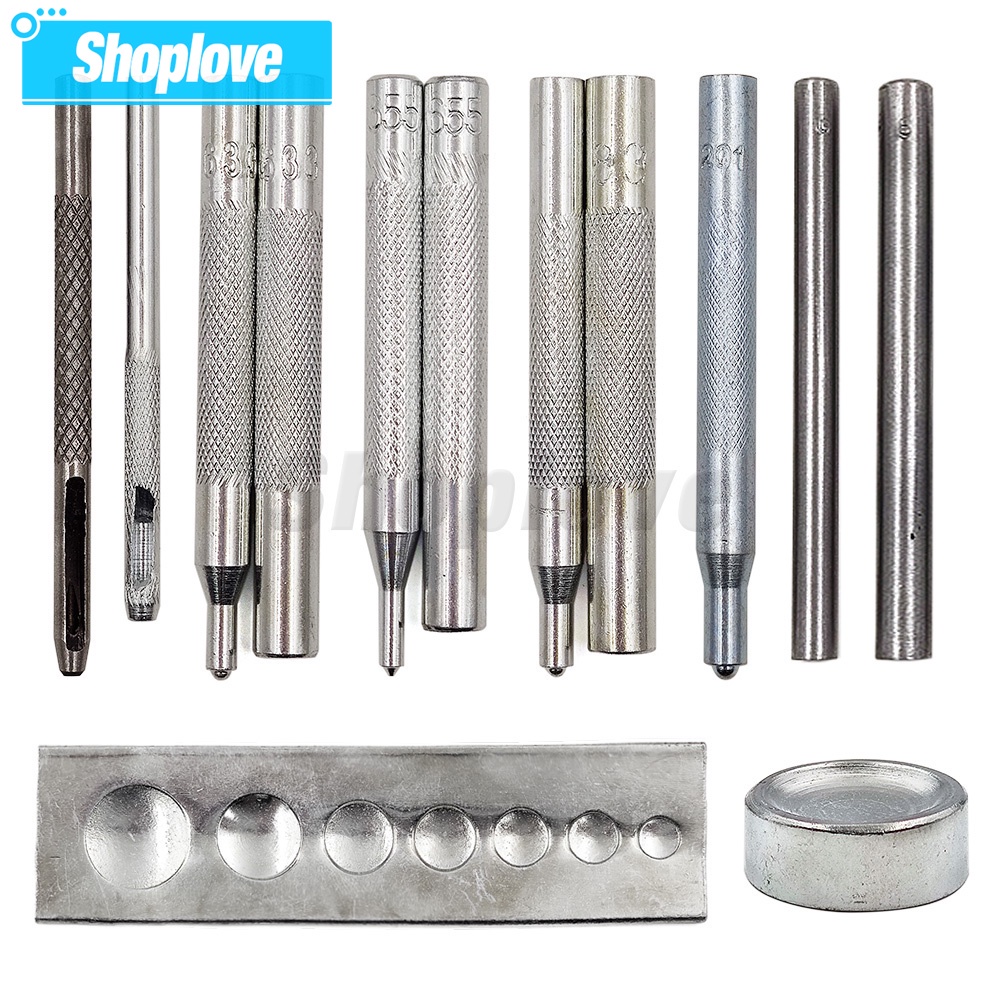 Metal DIY Leather Craft Tool Set Die Hole Punch Snap Fasteners Press Studs Rivet Setter Base Kit ...