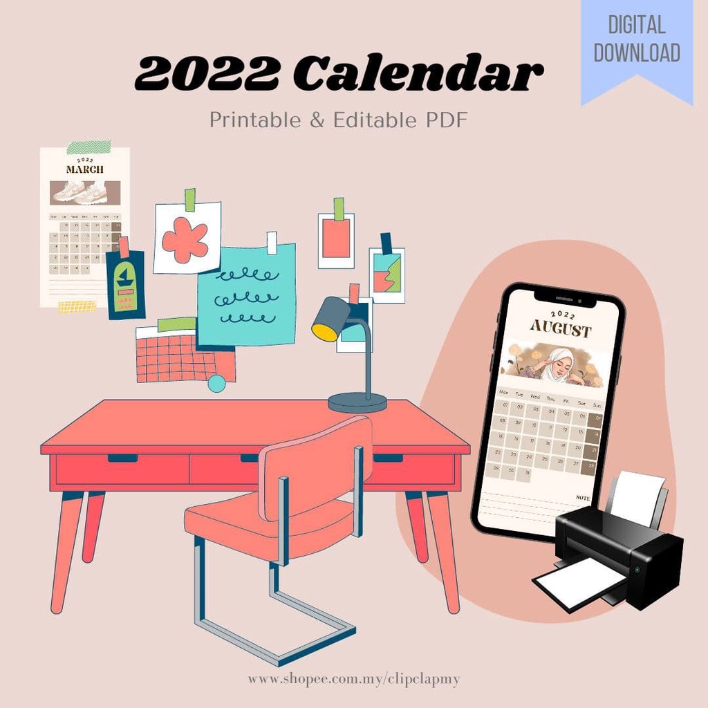 Monthly Calendar 2022 | Planner Calendar | PDF Editable & Printable ...