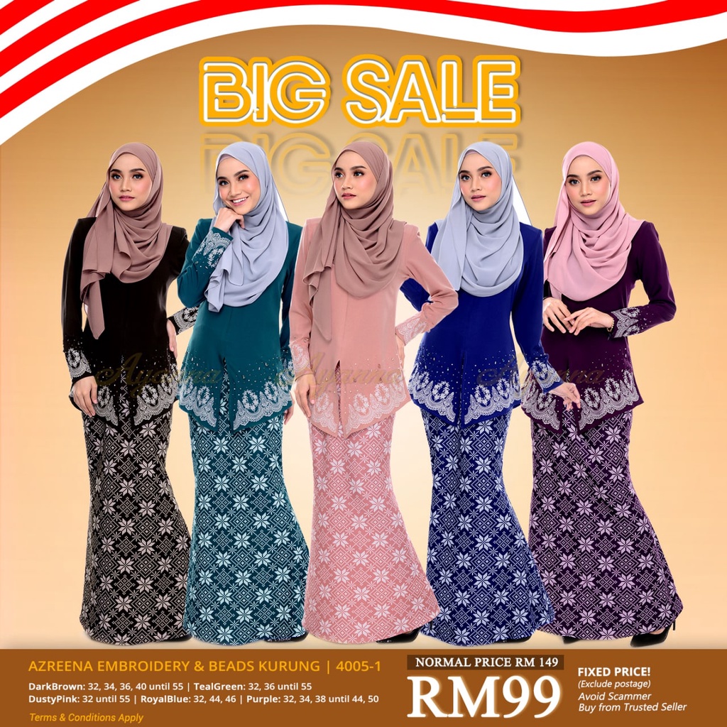 BAJU KURUNG KEBAYA RAYA PLUS SIZE 🔥[AZREENA EMBROIDERY KEBAYA] 🔥 BY ...