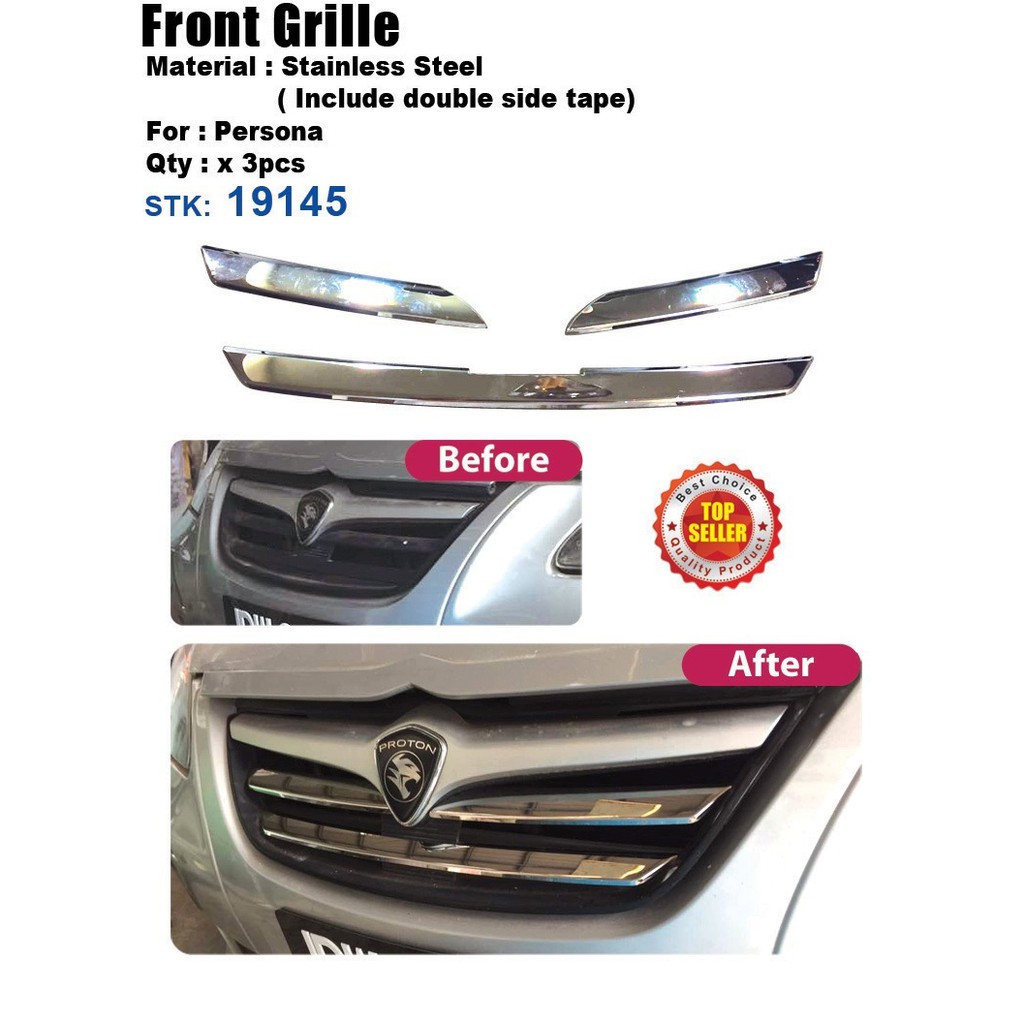 3(PCS) Proton Persona 2007 Front Grille Chrome Cover (Stainless Steel ...