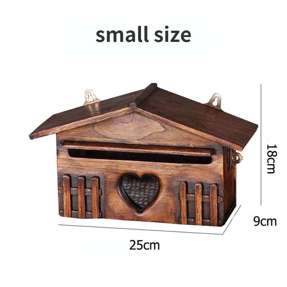 Wooden Cabin Mailbox Rustic Outdoor Rainproof Letter Box Suggestion Box ...