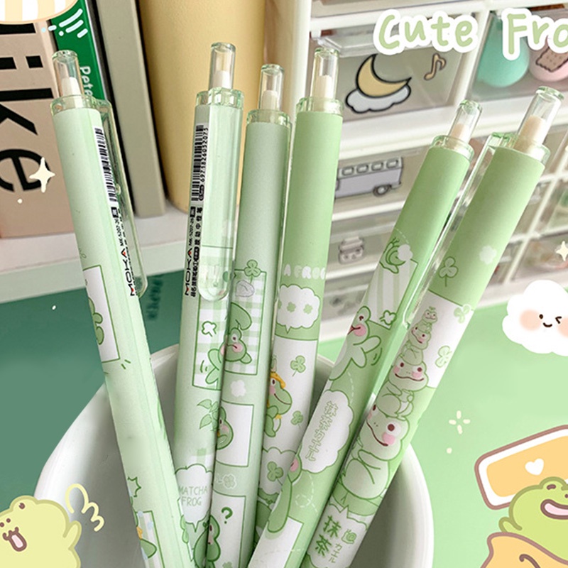 6 Pcs 0.5mm Cartoon Frog Series Ballpoint Pen Black Ink Bullet Nib ...