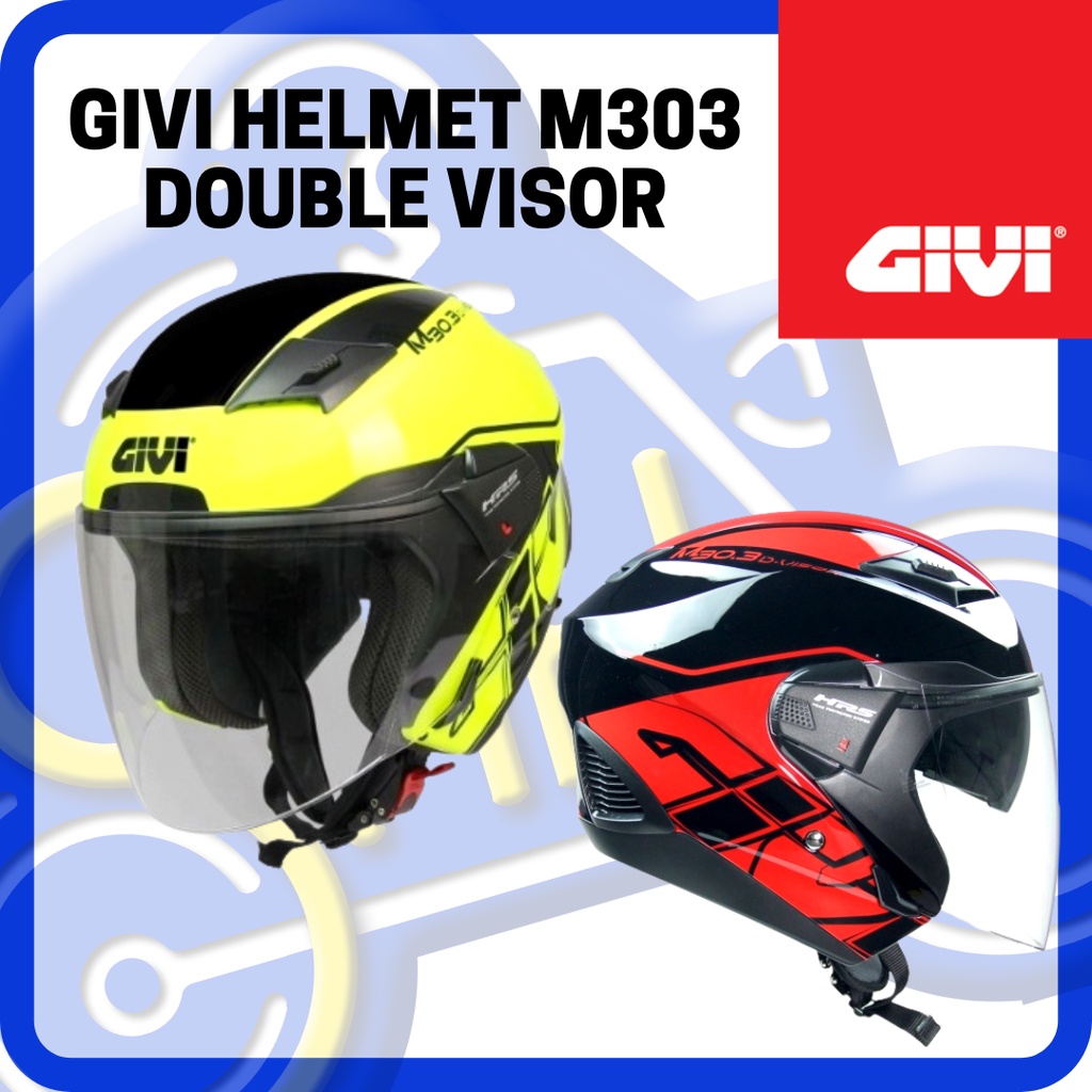 GIVI HELMET M30.3 DOUBLE VISOR NEON YELLOW ECHO RED 100% ORIGINAL GIVI M303 HELMET D VISOR GIVI ...