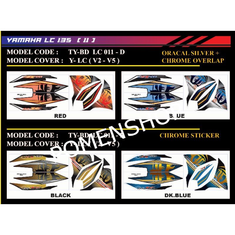 LC135 V2 V3 V4 V5 V6 V7 (11) CHROME STICKER BODY STICKER BADAN STRIKE ...