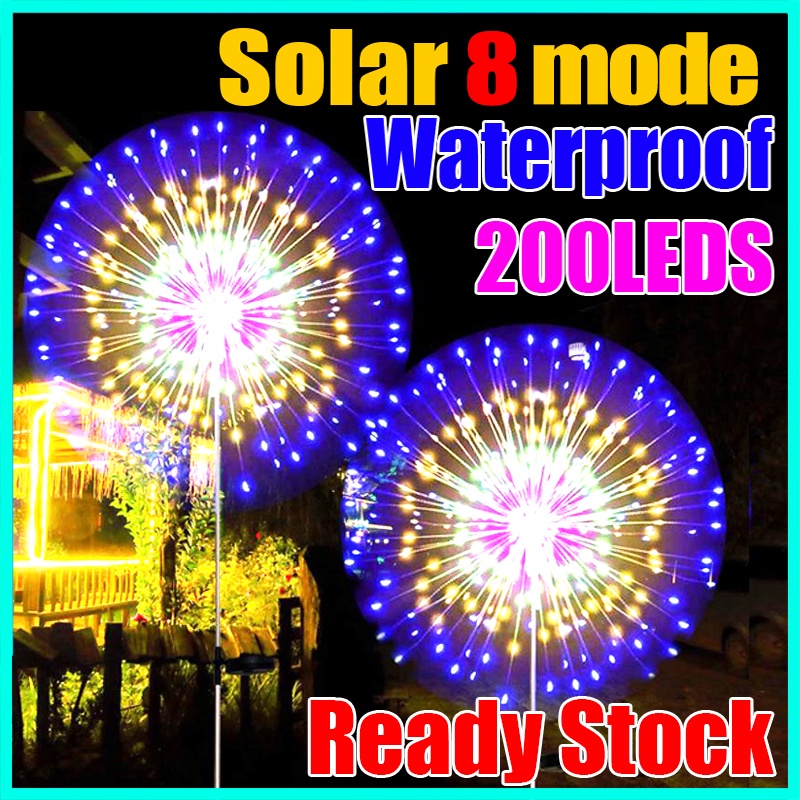 Outdoor Raya Solar Fireworks Light 200 LED lampu Waterproof 8 Modes ...