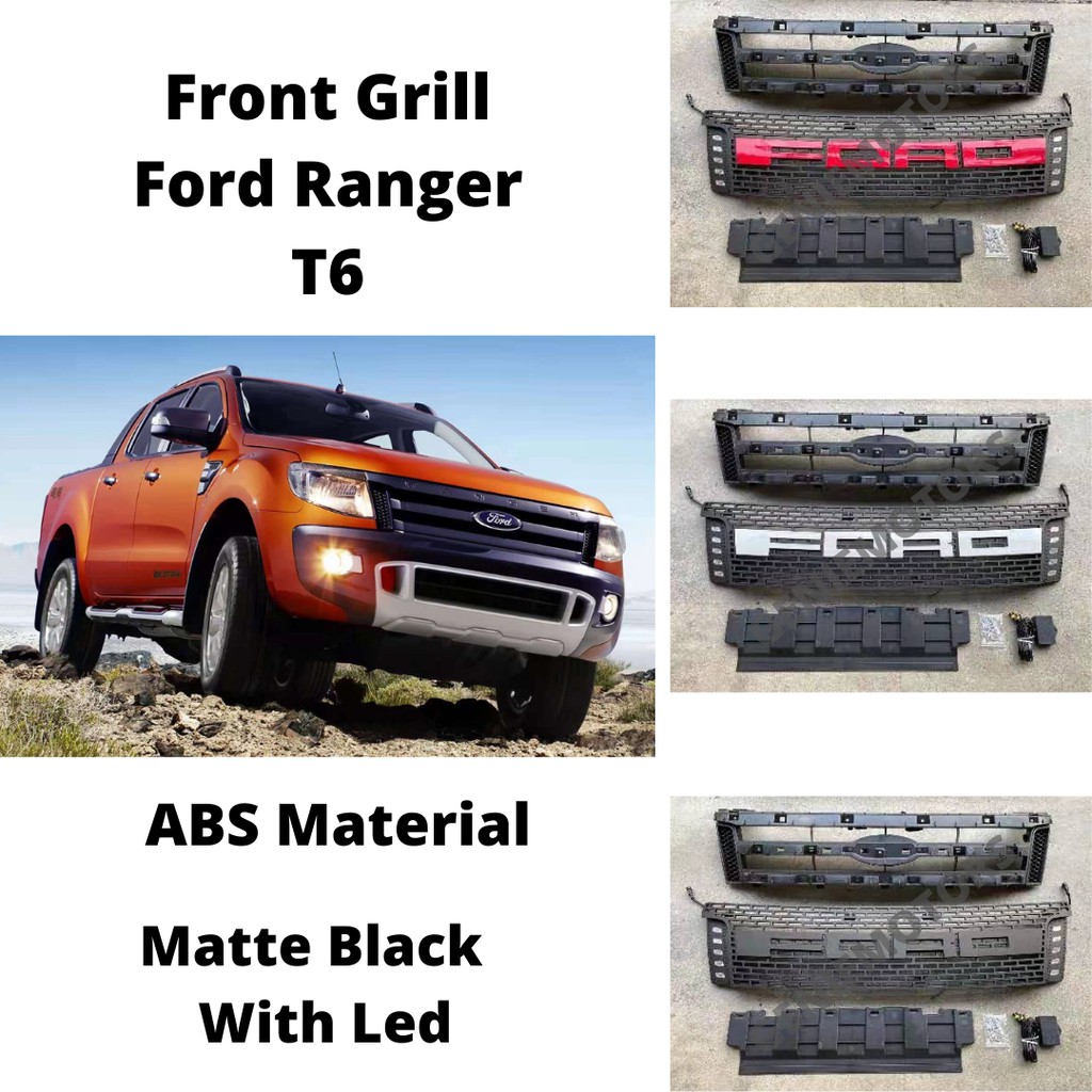 Front Grill For Ford Ranger (T6) 2012-2014 With Led Matte Black & Logo ...
