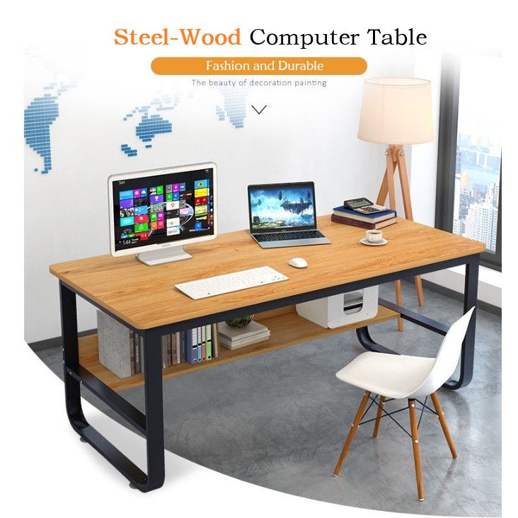 (Stock Clearance) Wooden Office Brown Computer Table Desks With Storage ...