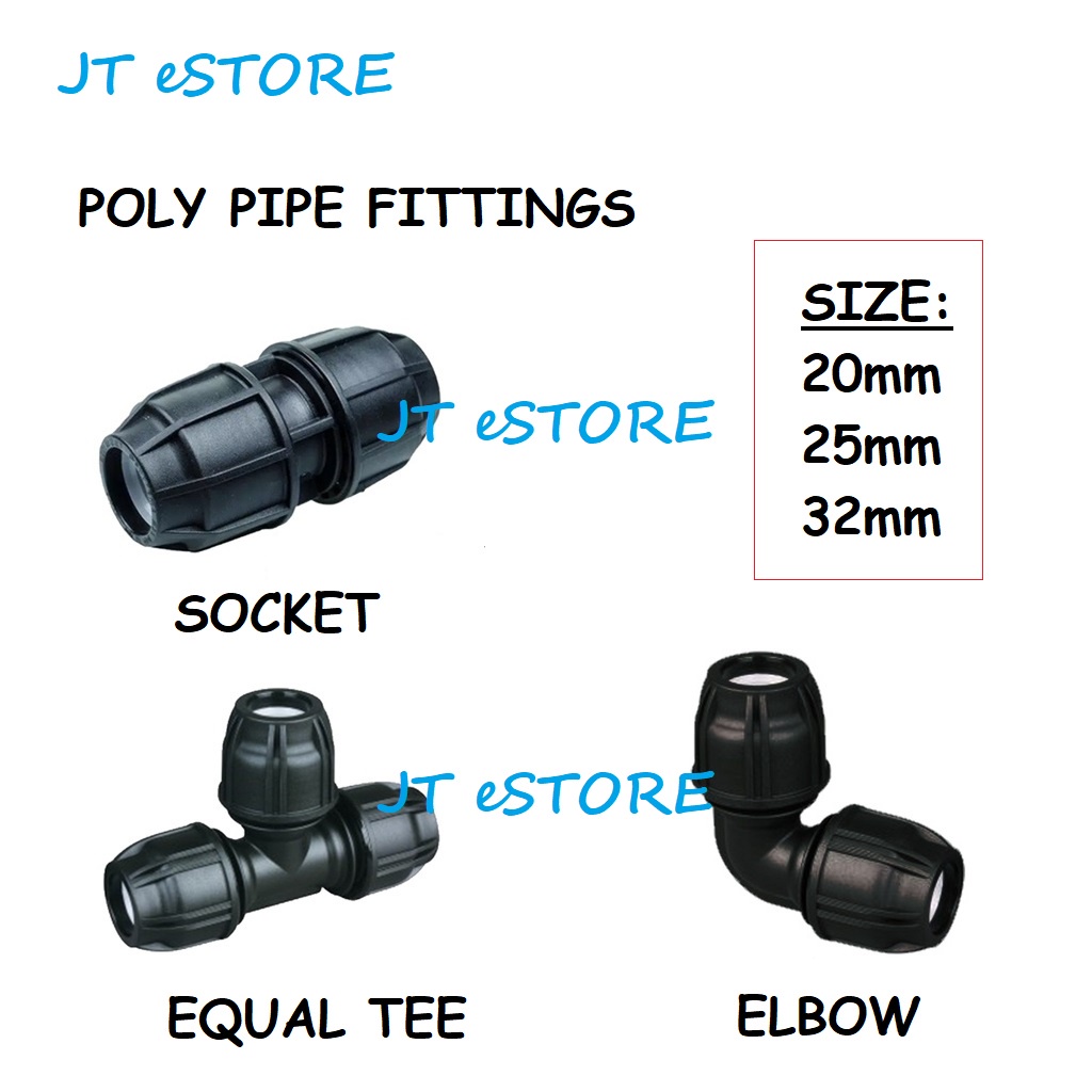 [JT eSTORE] HDPE PN16 Poly Pipe Fittings - Socket, Bend Elbow, Equal ...