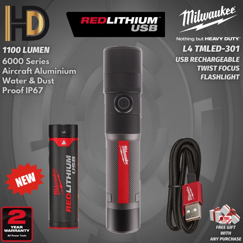 Milwaukee L4 TMLED-301 REDLITHIUM™ USB 1100L Twist Focus Flashlight | Shopee Malaysia