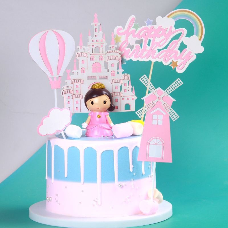 4pcs/set Princess Girl Castle Balloon Prince Windmill Birthday Paper ...