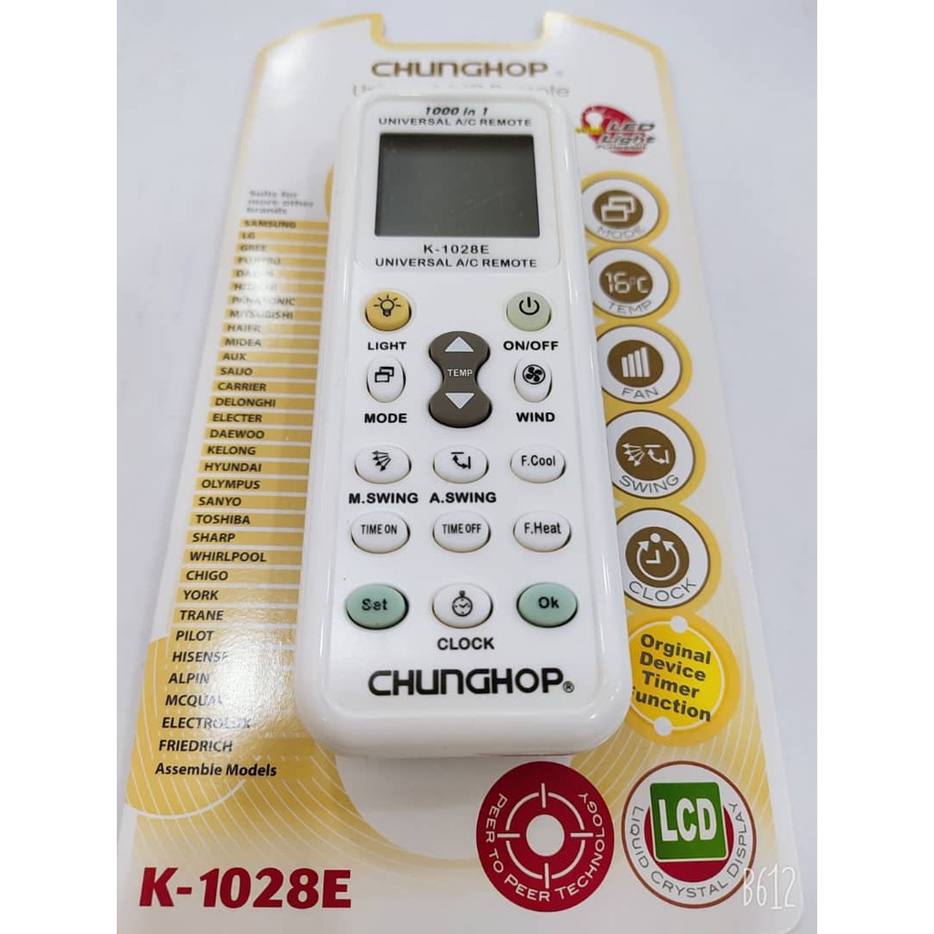 Universal Aircond Remote Control K-1028E (Original CHUNGHOP) | Shopee ...