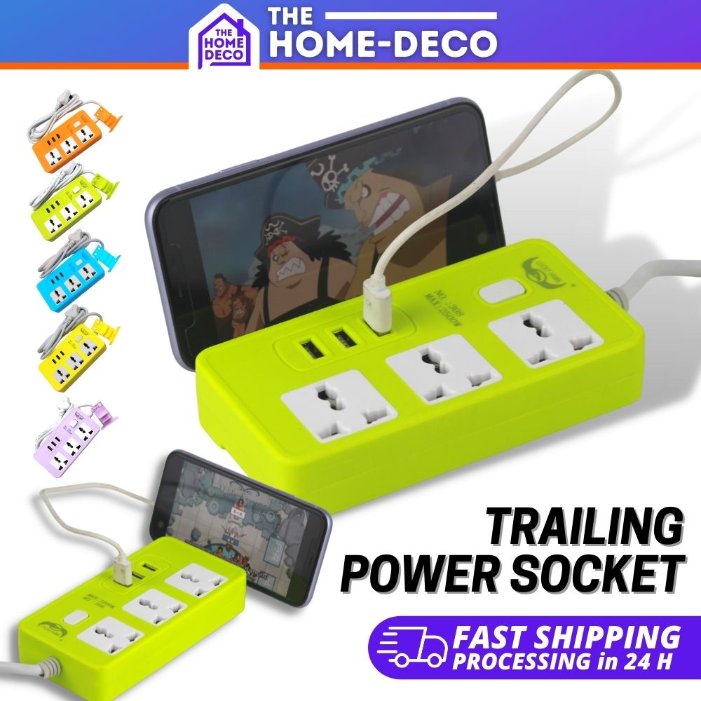 308 Extension 3 Usb Trailing Power Socket 3 Plug Socket 2500w 10a 1 8m Cable Lenght 250v