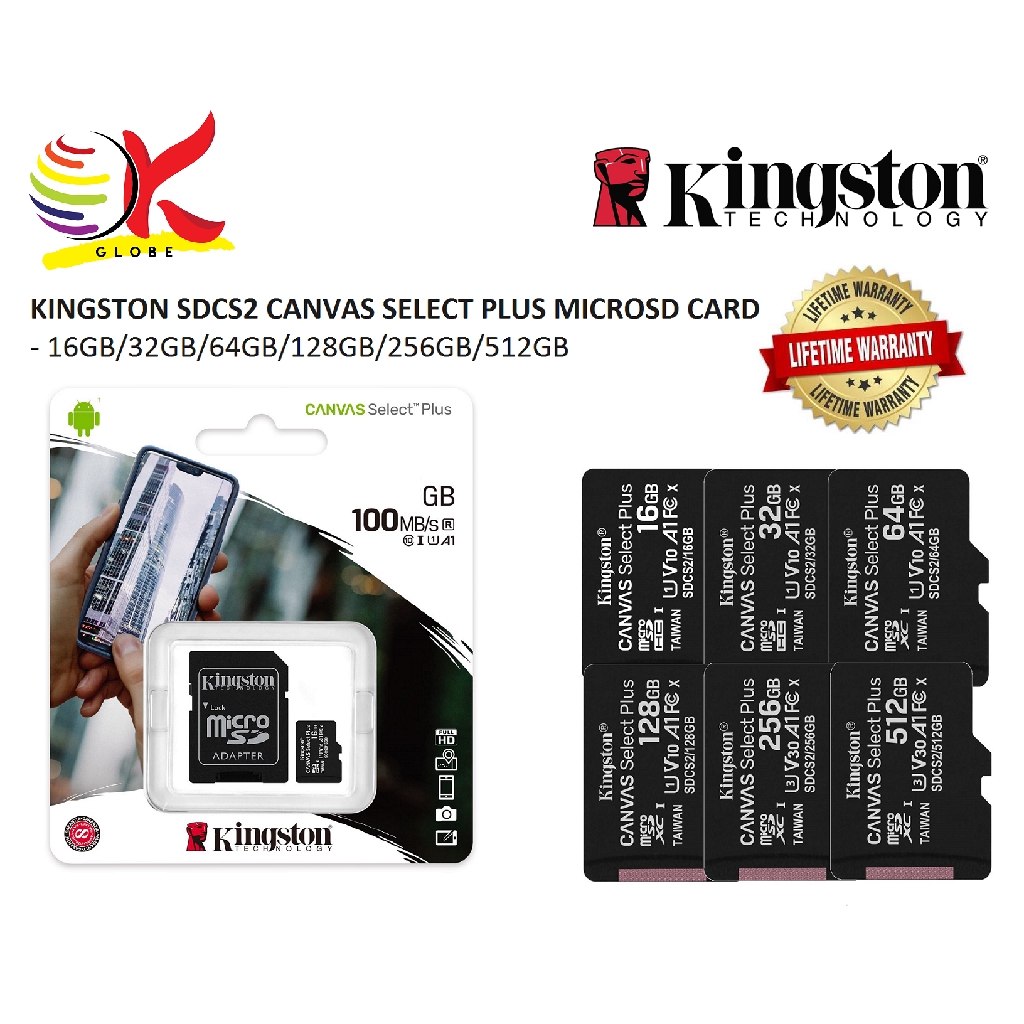 KINGSTON SDCS2 CANVAS SELECT PLUS MICRO SD MEMORY CARD WITH ANDROID A1 PERFORMANCE CLASS - 16GB ...