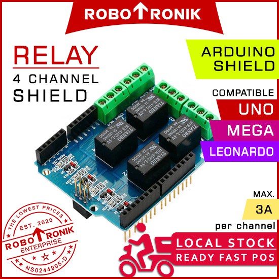 Relay Shield 4 Channel, Compatible Arduino UNO R3 MEGA Leonardo ...