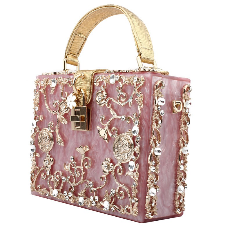 Women's Bag Popular High-end Box Dinner Dress Bag Encrusted Hand-held ...