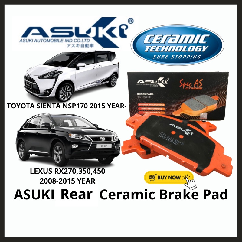 ASUKI Rear Ceramic Brake Pad Toyota Sienta Lexus RX270 RX350 RX450 08 ...