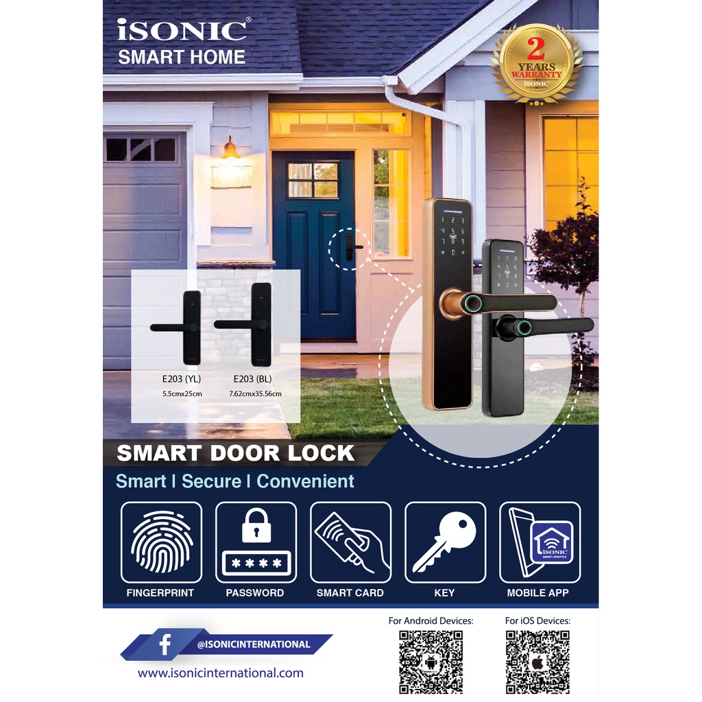 Isonic Smart Digital Door Lock E203 (YL/BL) | Shopee Malaysia