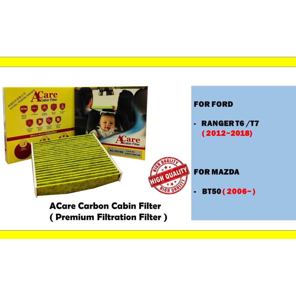 PREMIUM ACARE CARBON CABIN AIRCOND FILTER FOR ( FORD RANGER T6 2.2 , 3. ...